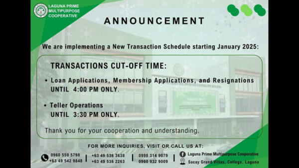 Transaction Cut-off Time - LPMPC