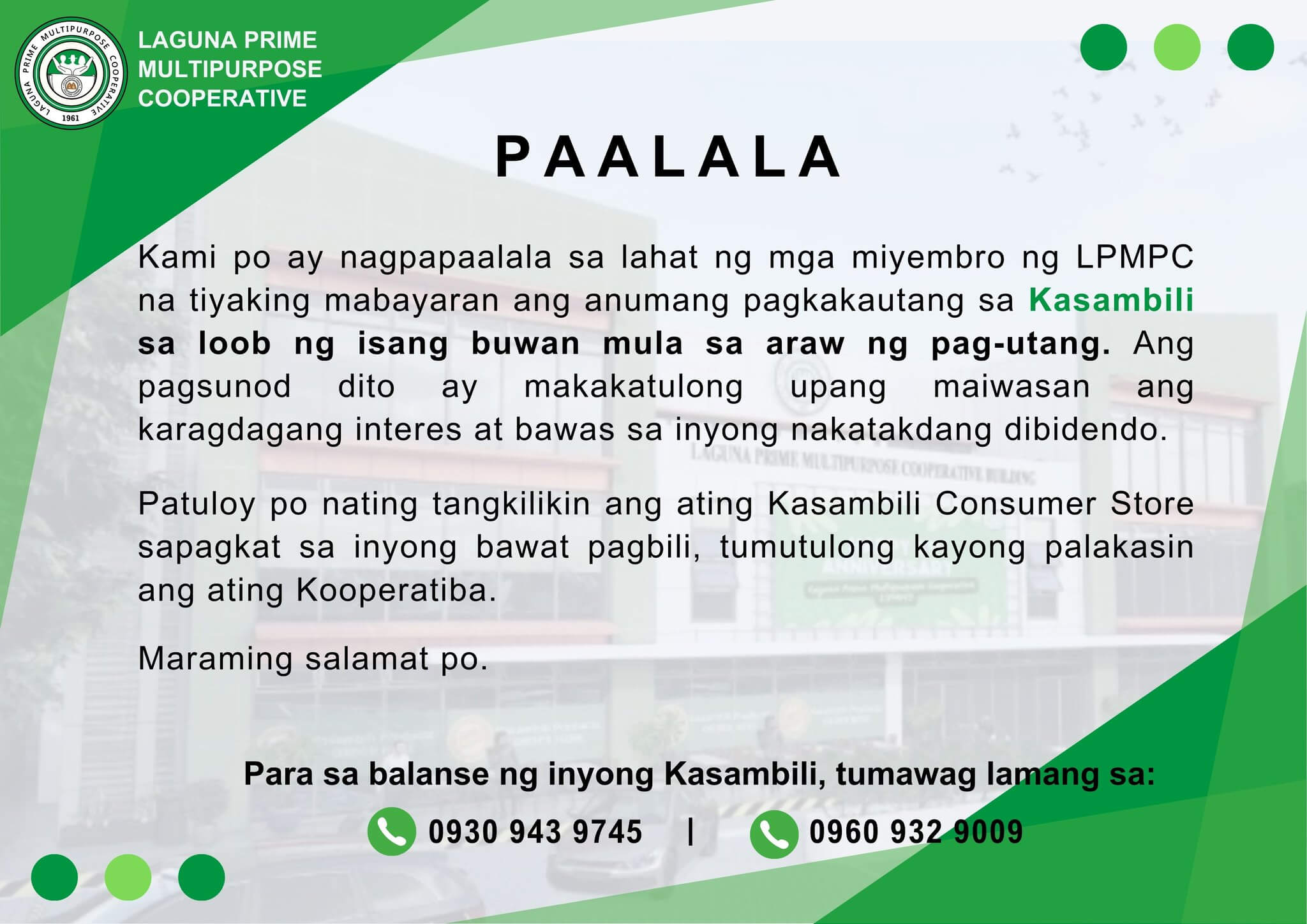 Kasambili Credit Reminder - LPMPC