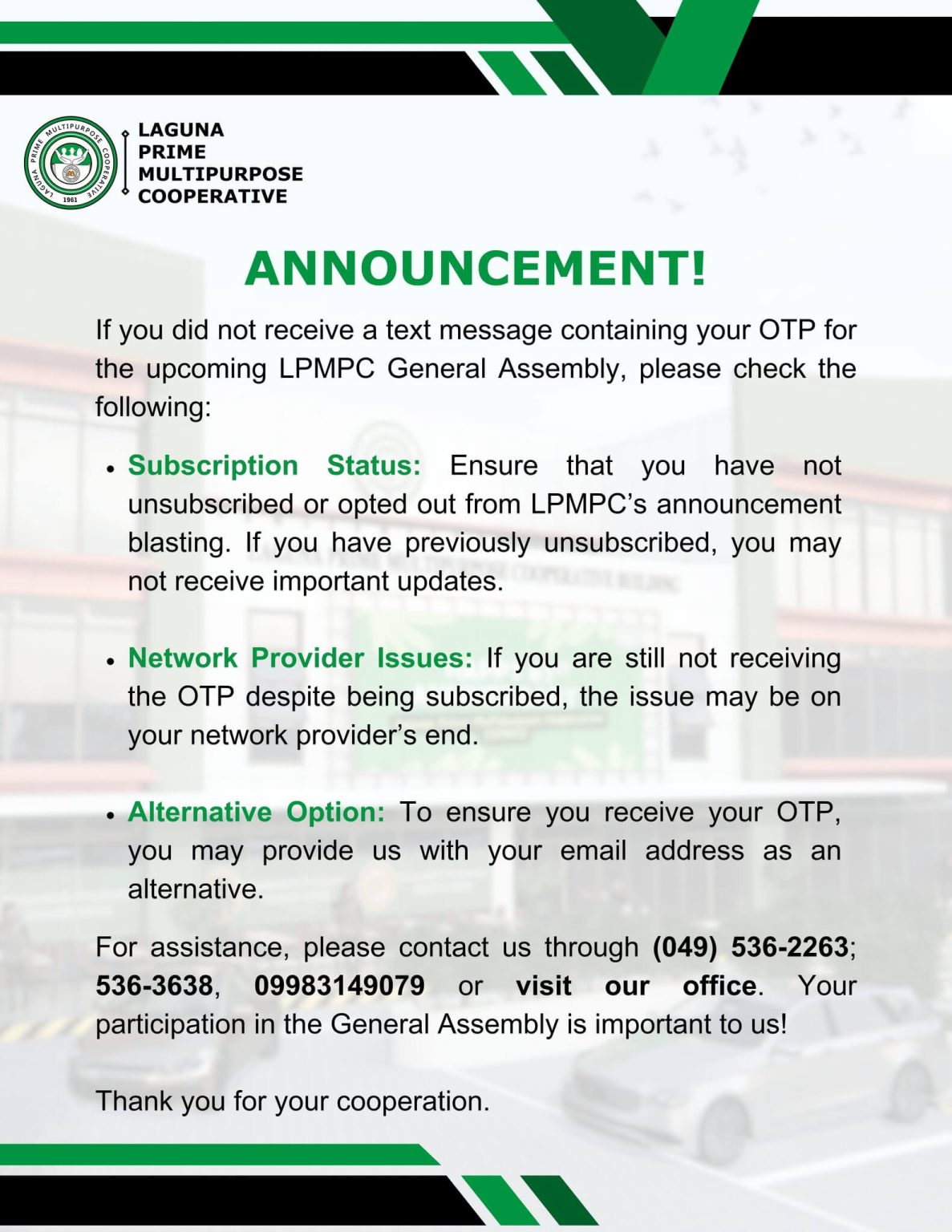 Announcement Regarding Gam Otp 2025 Lpmpc