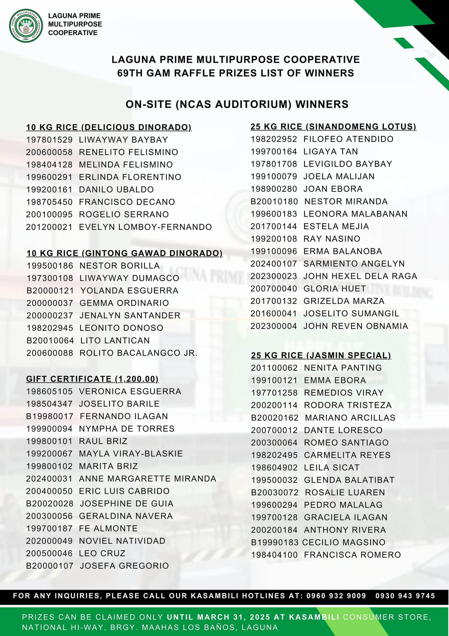 GAM 2025 Raffle Winners 1 - LPMPC