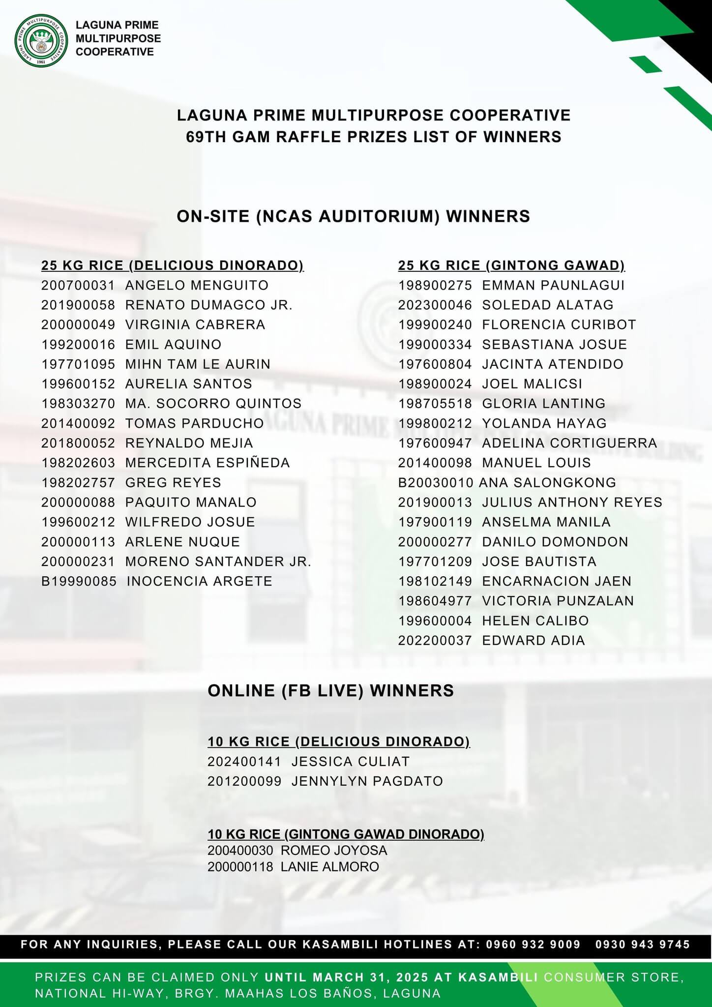 GAM 2025 Raffle Winners 2 - LPMPC